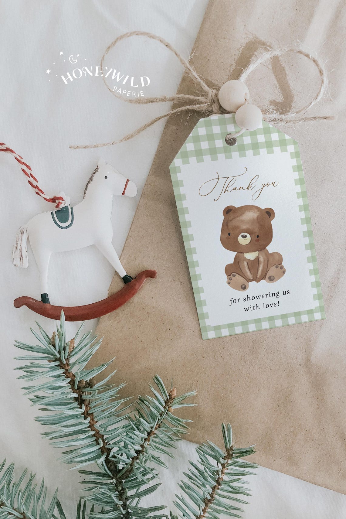 Gingham Bear Thank You Favor Tag, Beary Cute Baby Shower Thank You Tag ...