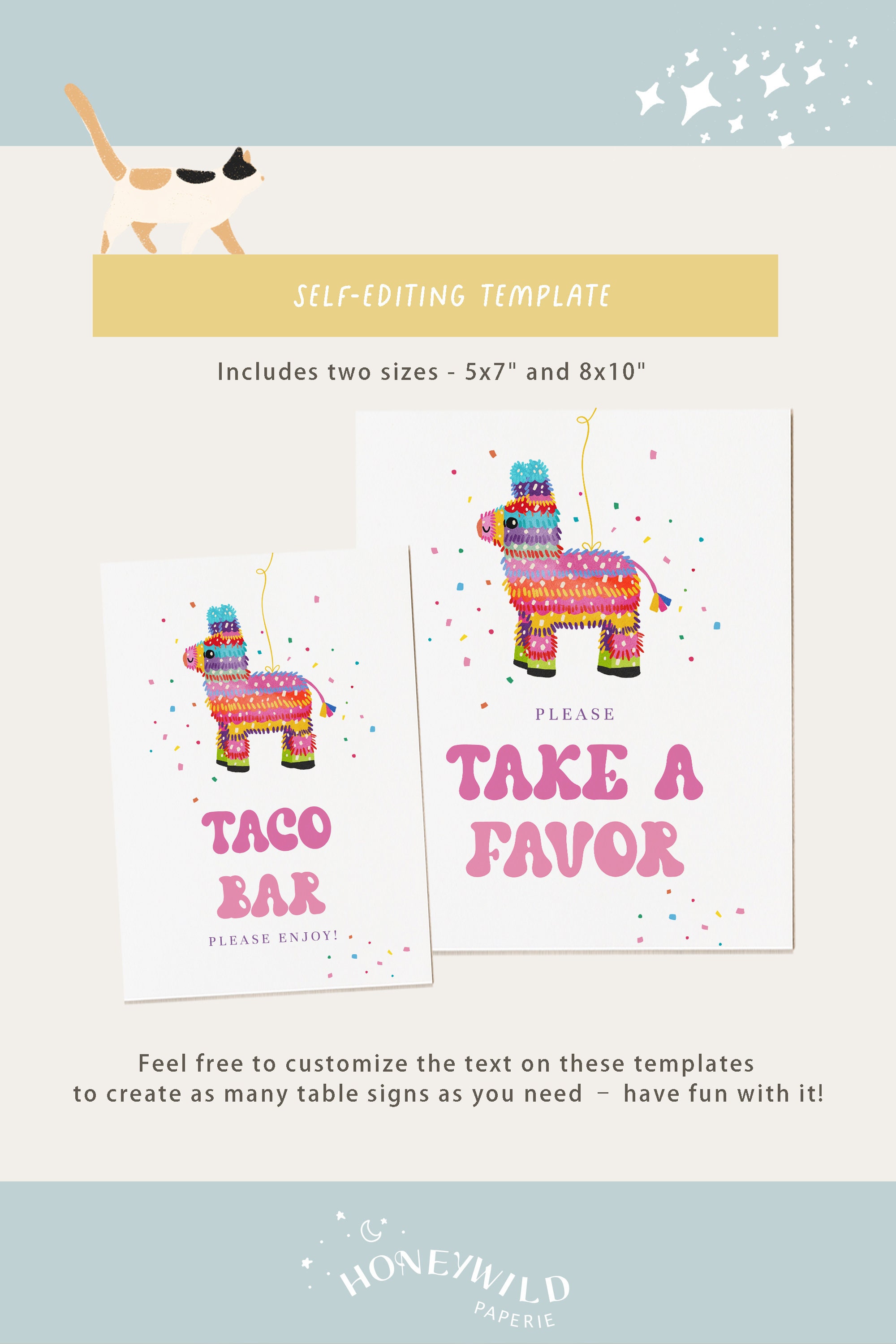 Fully Editable Fiesta Birthday Table Decor Signs, Fiesta Piñata Party ...