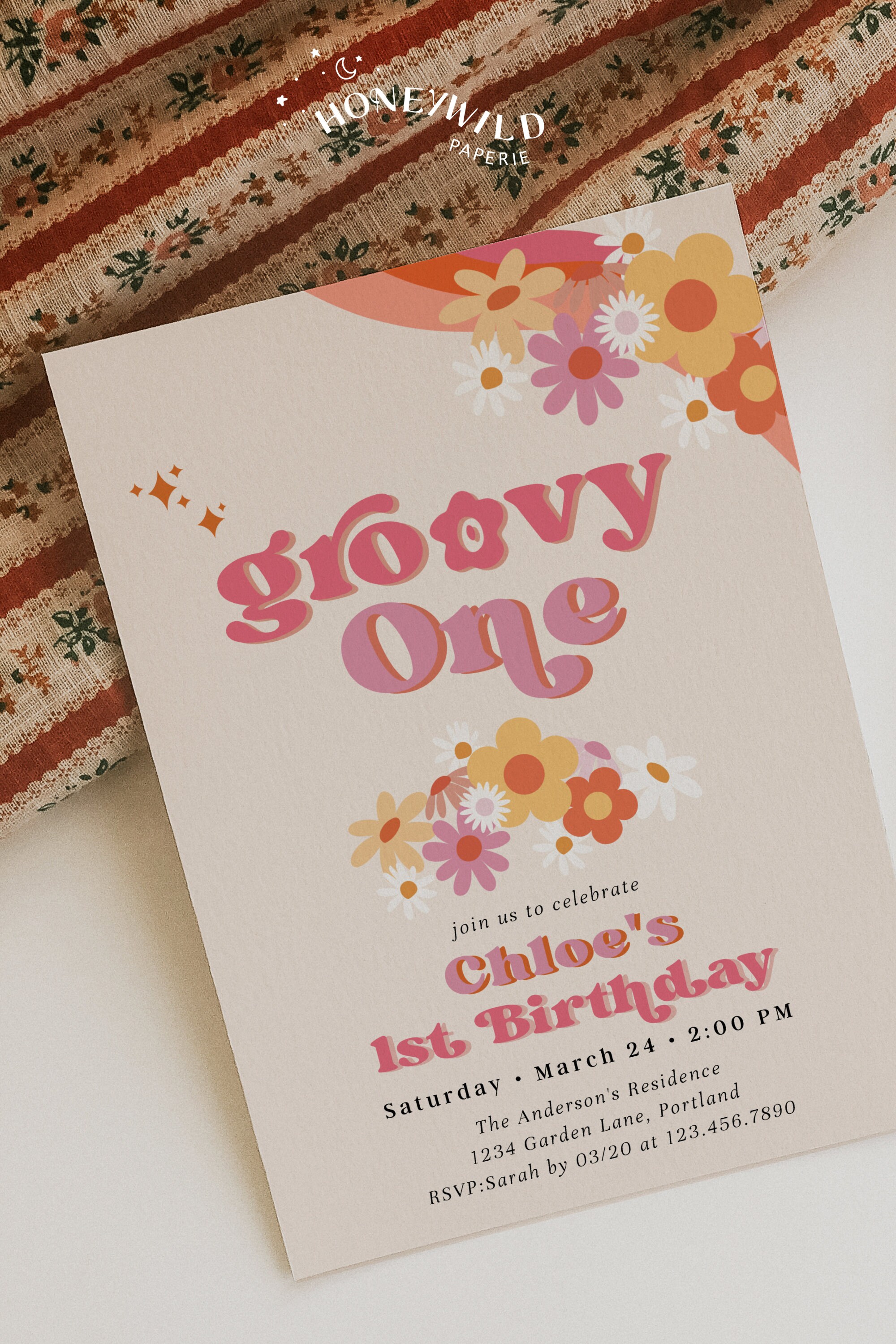 Groovy One Baby Girl 1st Birthday Invitation Boho Retro - Etsy