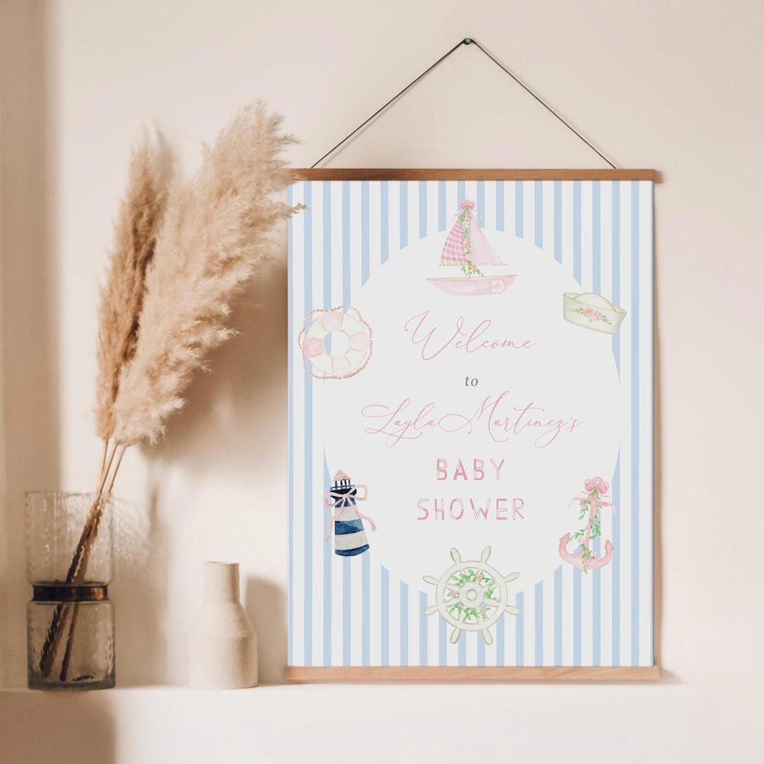 Girl Nautical Baby Shower Welcome Sign, Ahoy It's a Girl Baby Shower ...