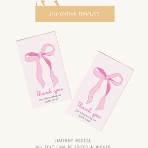 Fully Editable Pink Bow Favor Tags Thank You Tags for Birthday & Baby ...