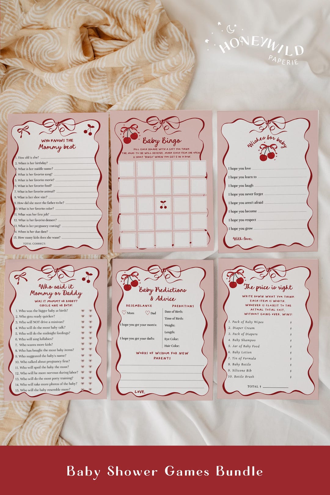 Editable Cherry Baby Shower Game Bundle - Cherry on Top Girl Baby ...