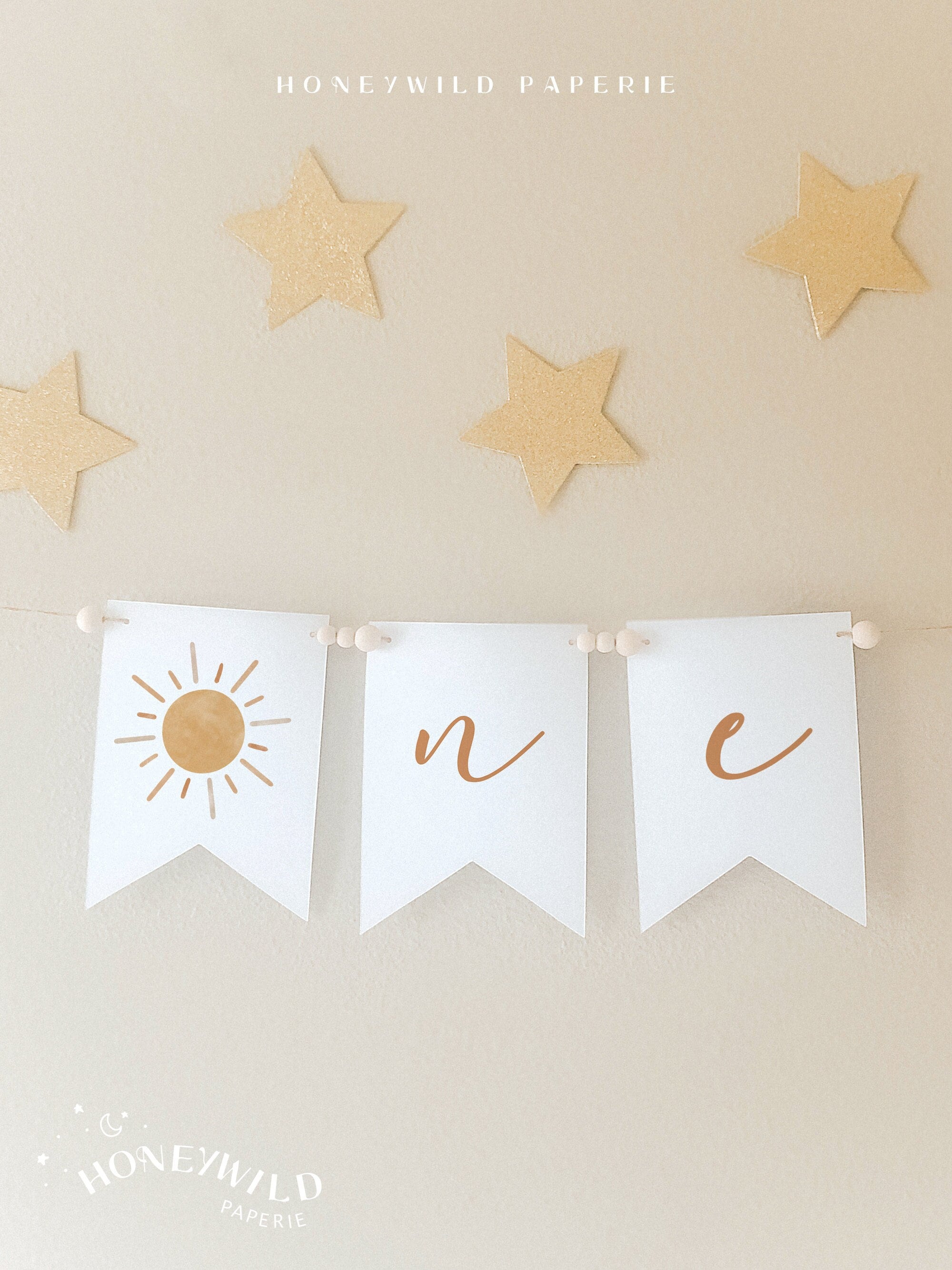 Neutral Boho Sun Birthday Banner Template First Trip Around | Etsy