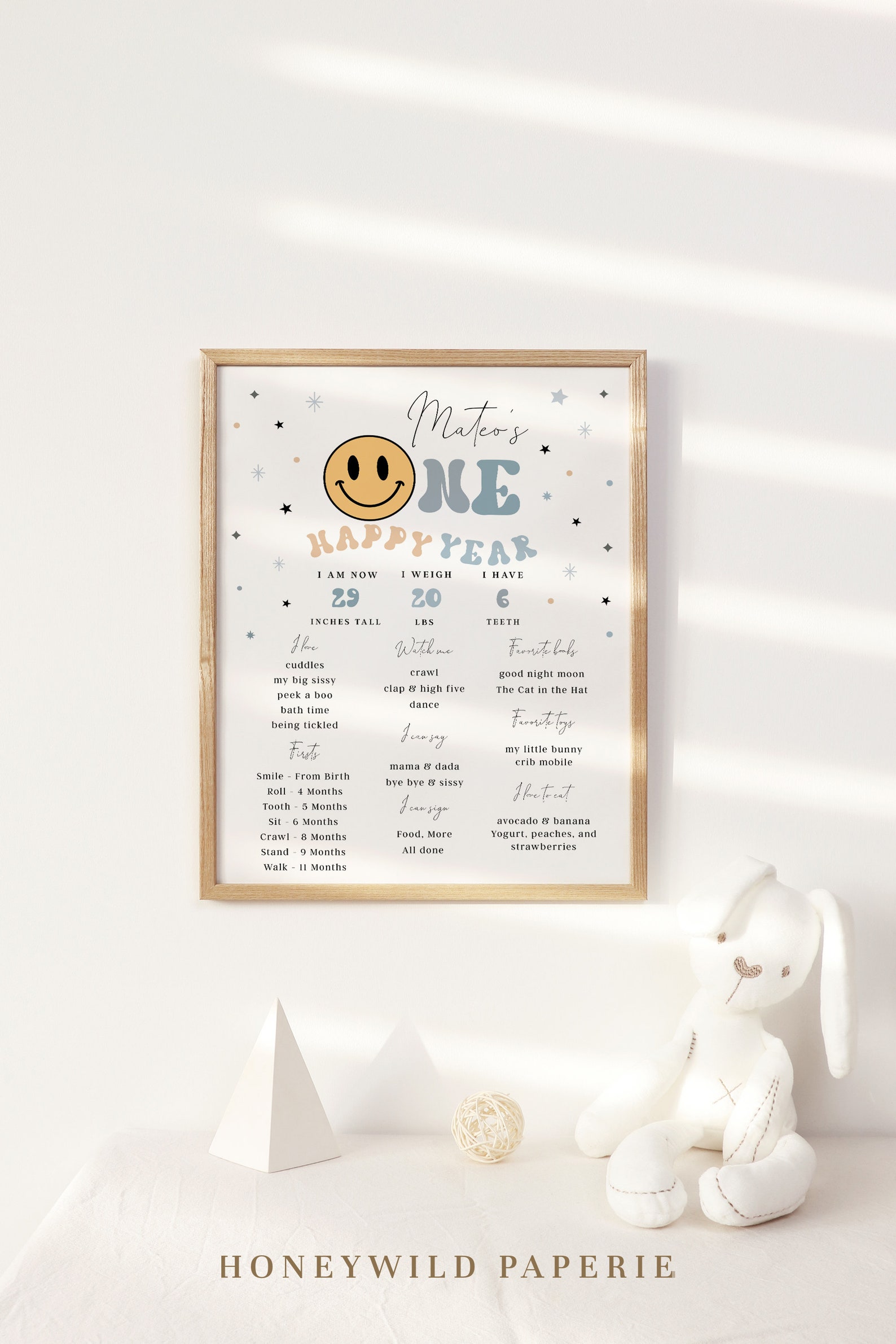 Modern Smiley Face 1st Birthday Milestone Board, One Year of Smiles ...