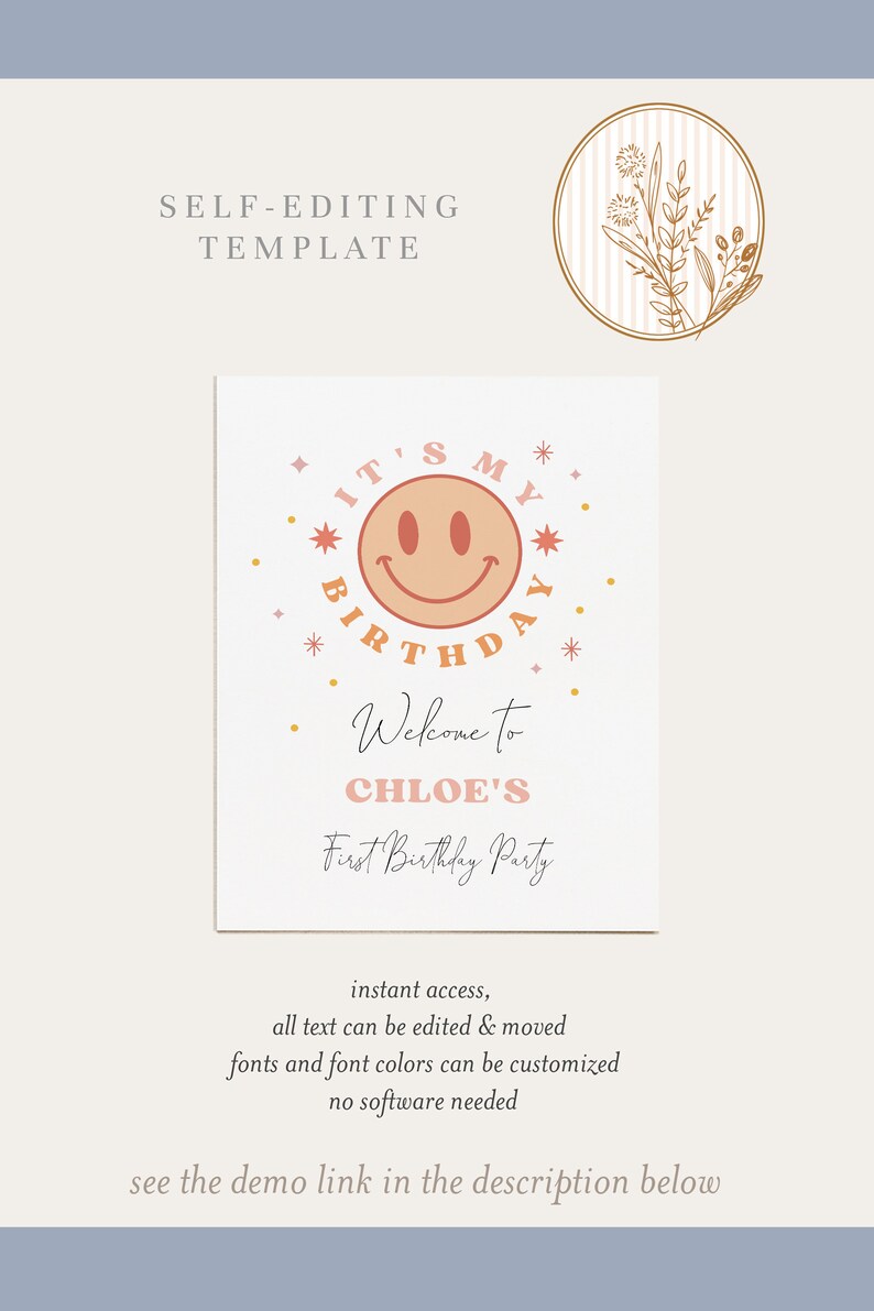 Modern Smiley Face Birthday Welcome Sign Template, It's My Birthday ...