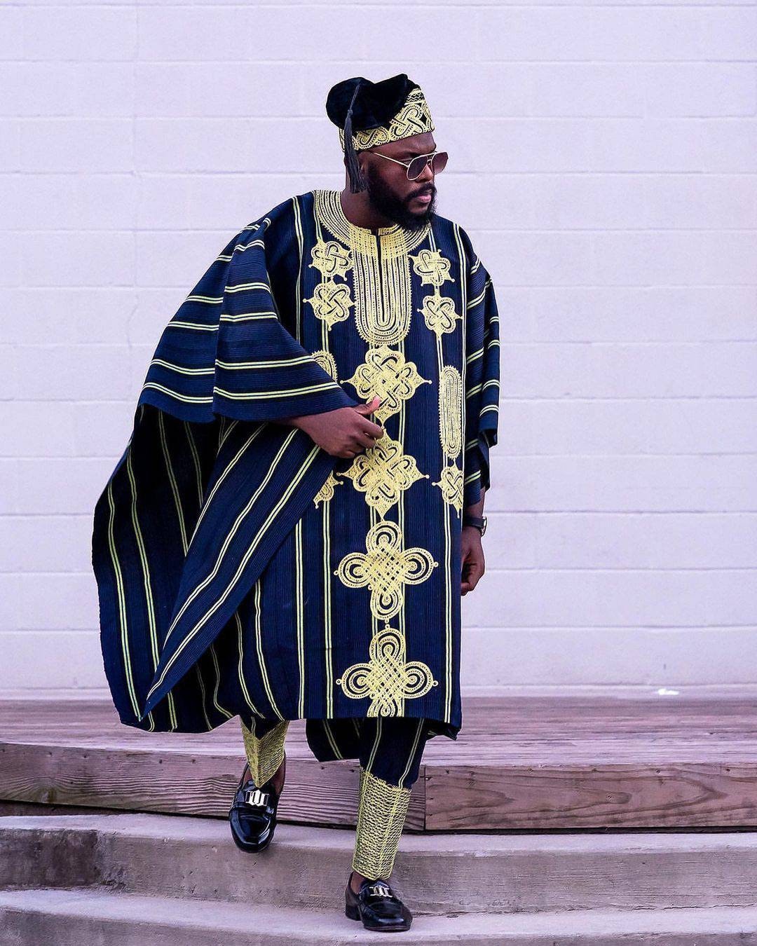 3 Piece Embroidered African Men Agbada Set With Matching Pant and Hat ...