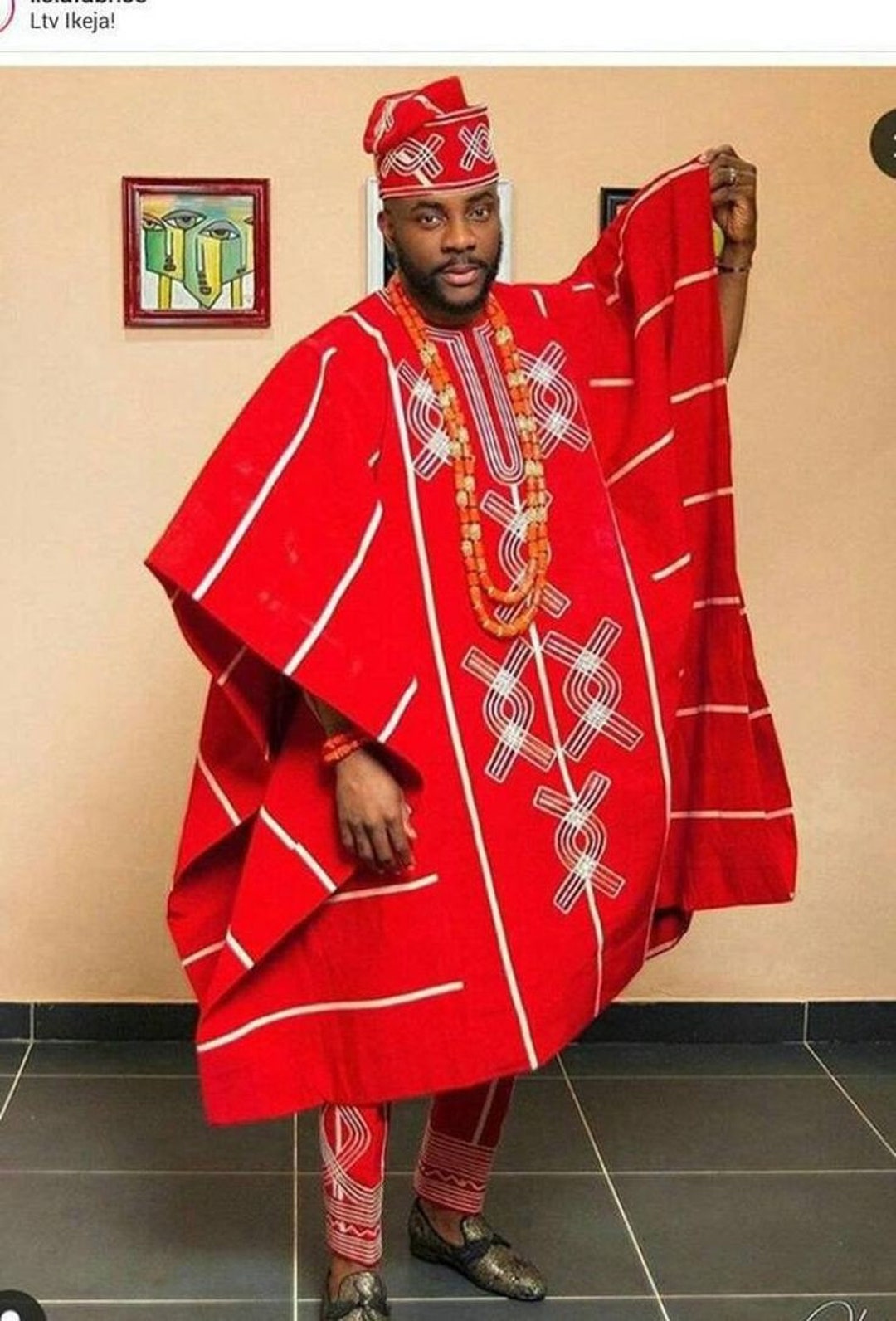 3 Piece Embroidered African Men Agbada Set With Matching Pant and Hat ...