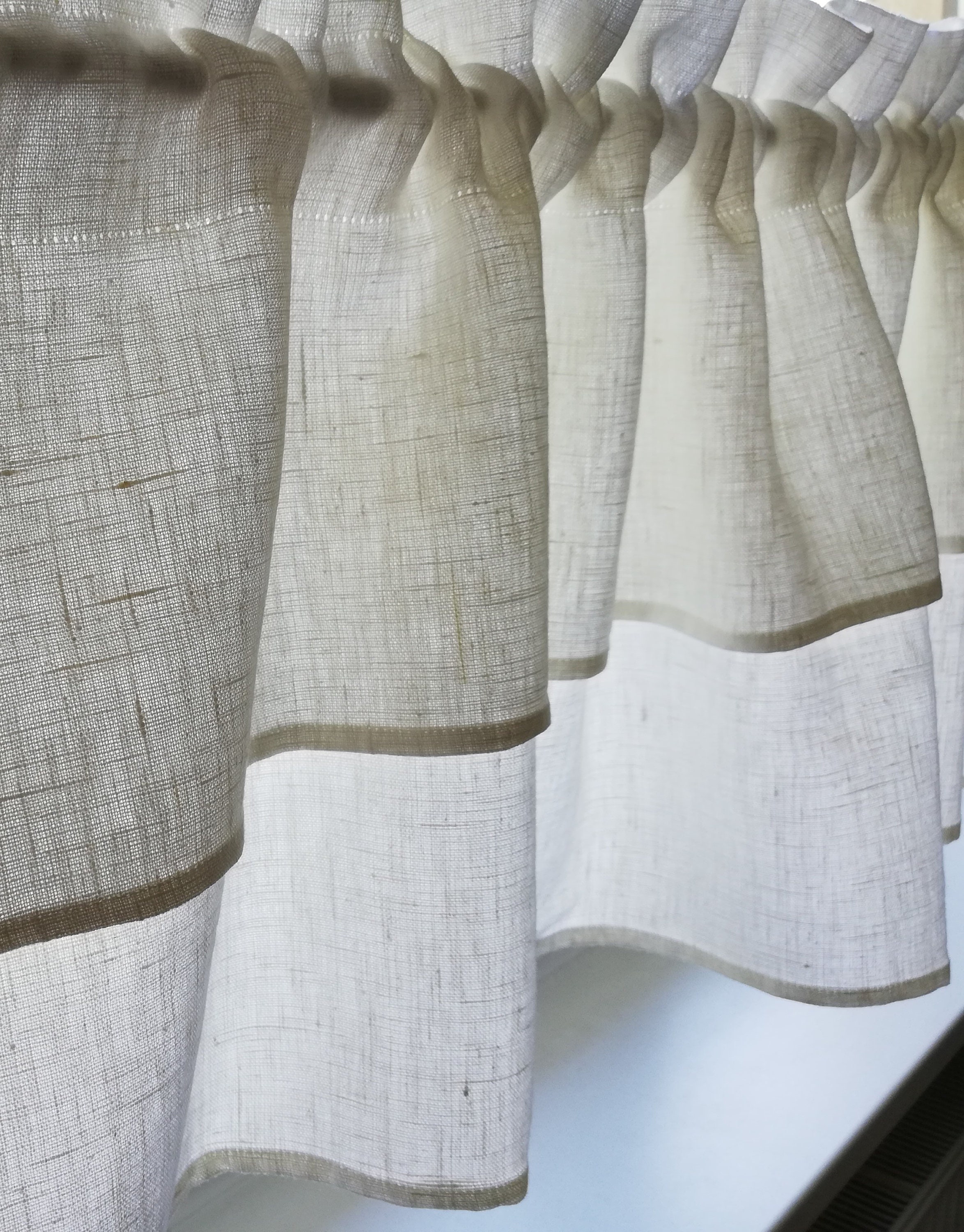 White Linen Ruffled Valance, Romantic White Linen Ruffled Curtain, Two ...