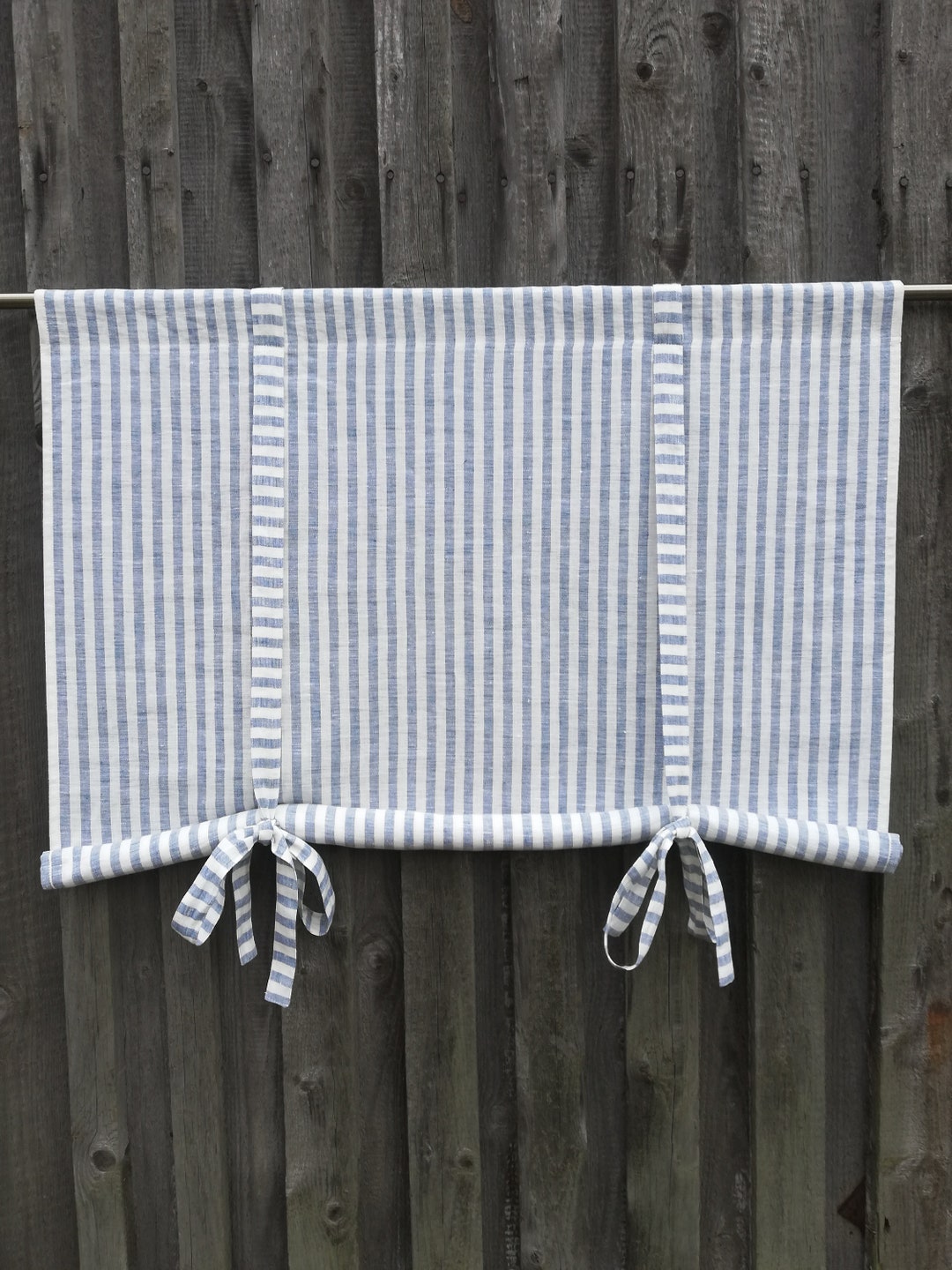 Tie up Blind, Blue Striped Linen Kitchen Curtain, Tie up Curtain, Roll ...