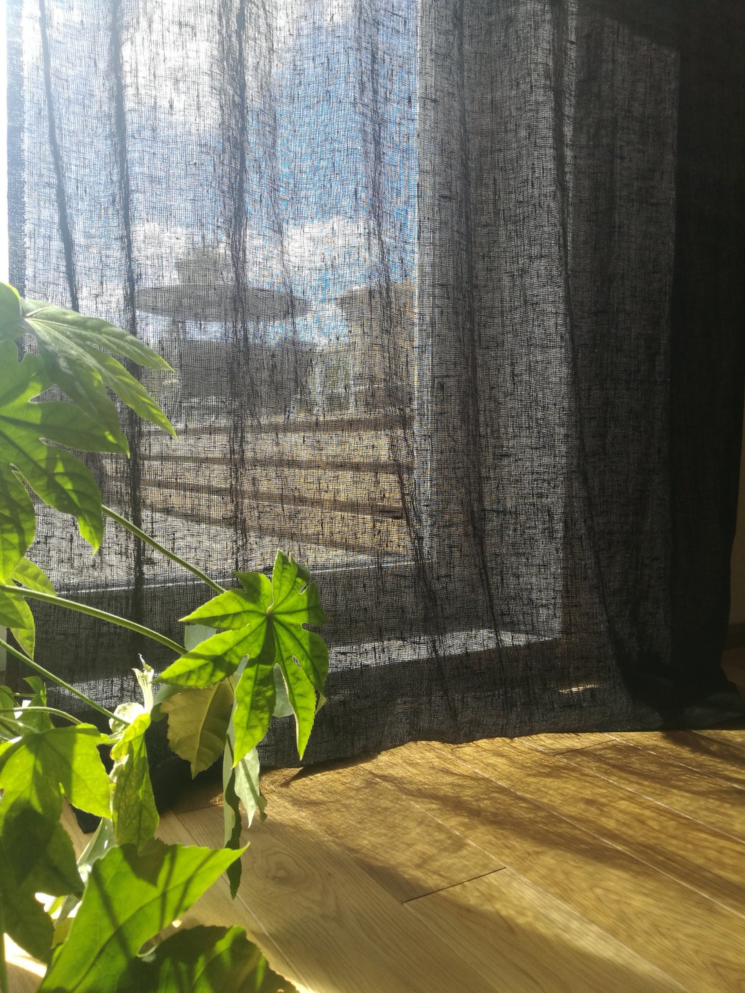 Sheer Linen Drapes Black Gauze Curtains Long Flax Gauze Drapes Custom ...