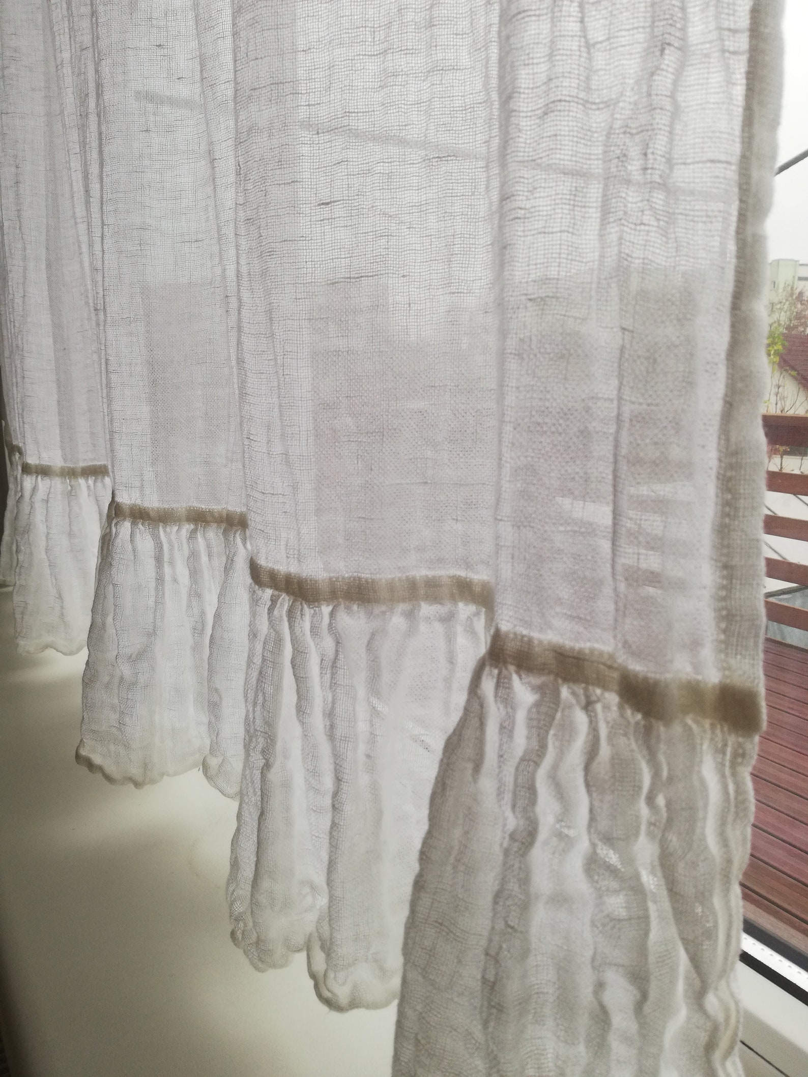 White Linen Gauze Curtain Panel With Ruffle Boho Window - Etsy