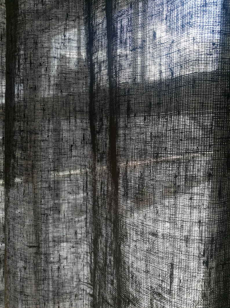 Sheer Linen Drapes Black Gauze Curtains Long Flax Gauze Drapes Custom ...