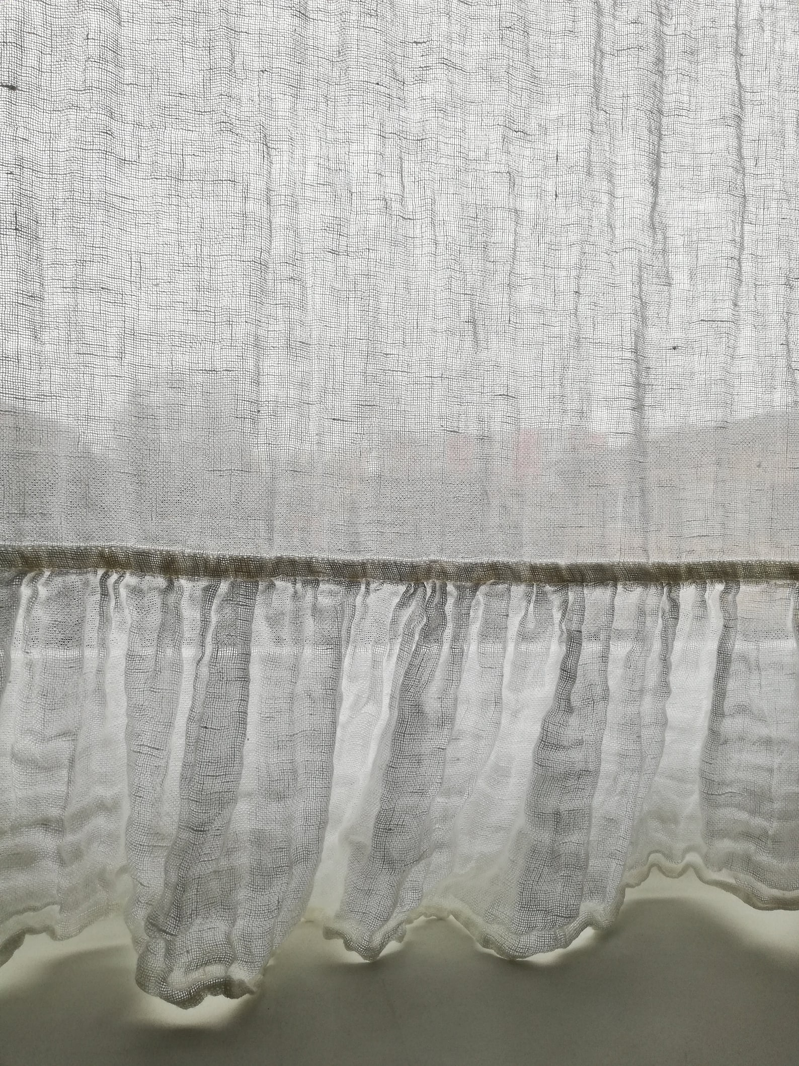 White Linen Gauze Curtain Panel With Ruffle Boho Window - Etsy