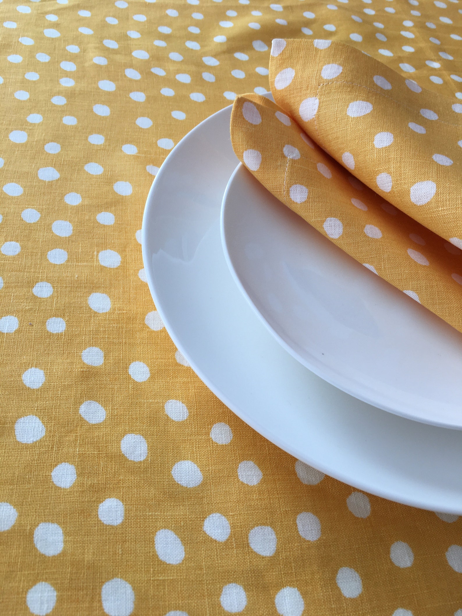 Easter Tablecloth Yellow Linen With Polka Dots Table Dining - Etsy