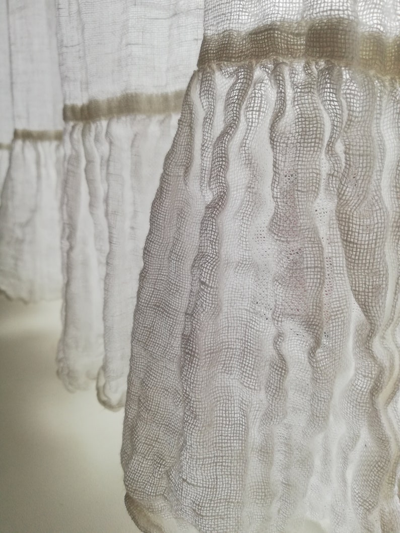 White Linen Gauze Curtain Panel With Ruffle Boho Window - Etsy