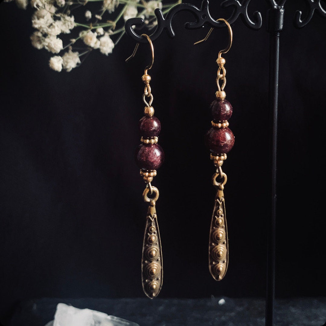 Viking Earrings With Garnet, Ancient Earrings, Bronze, Shield Maiden ...