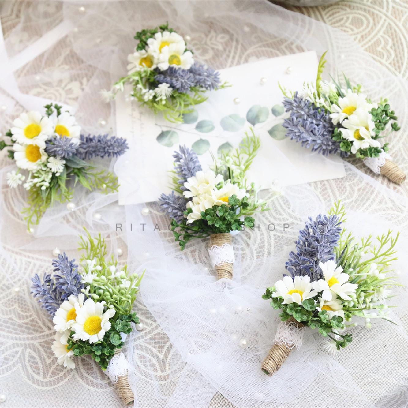 Artificial White Daisy and Lavender Wedding Corsage Bridal Bridesmaid ...