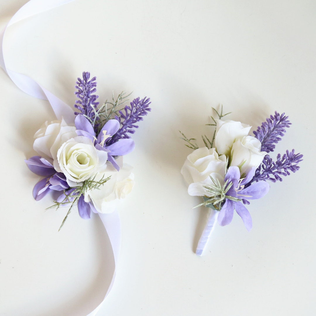 Artificial White and Purple Corsage Lavender Wedding Corsage Bridal ...