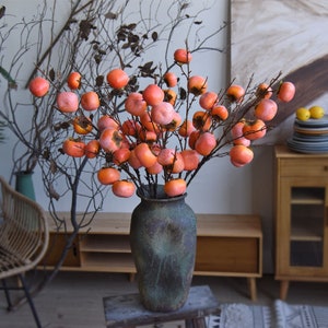 Artificial Persimmon Stem Fake Fruit Spray Faux Flower Arrangement ...