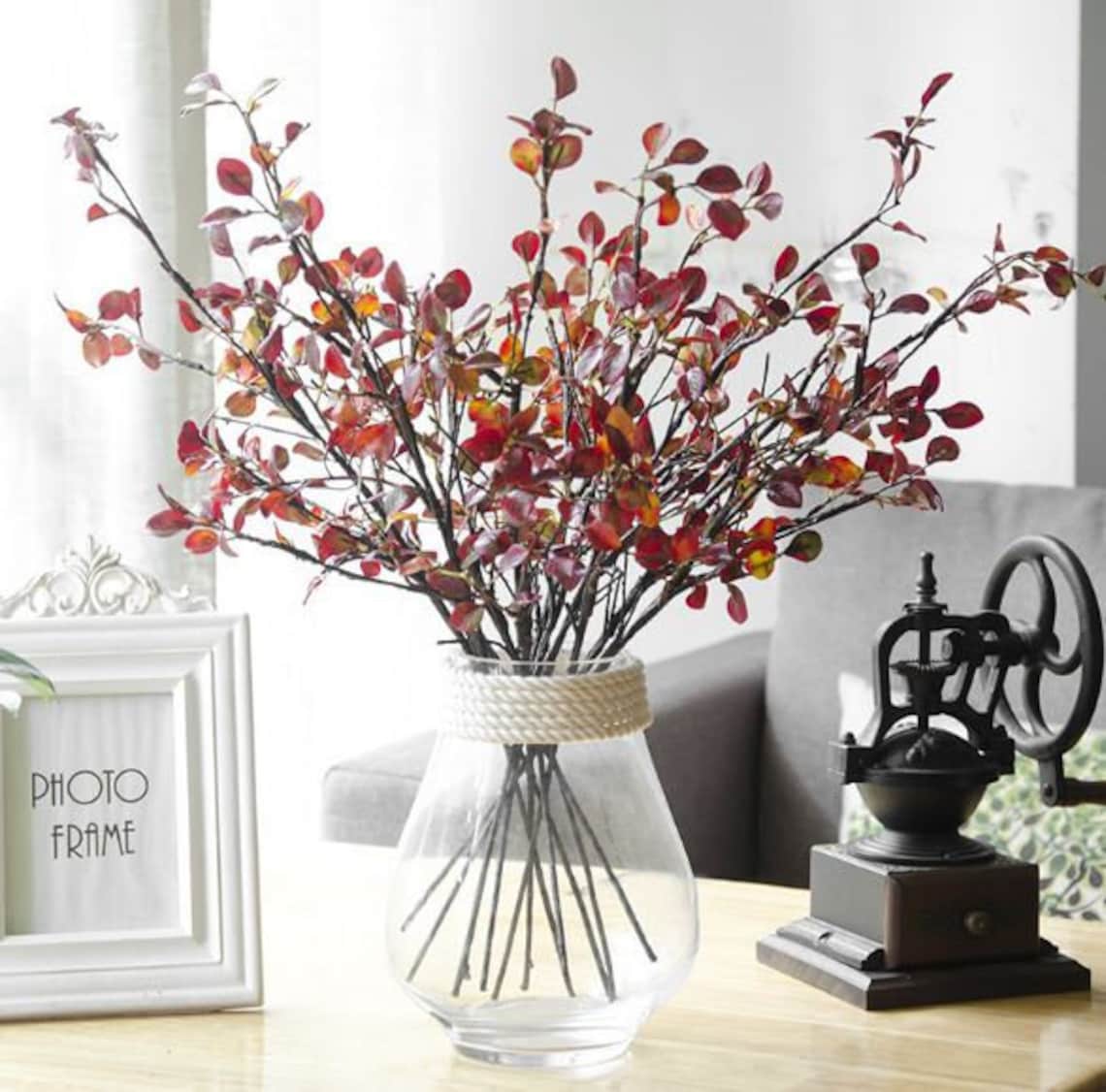 5 Stems Artificial Foliage Red Faux Leaves Autumn Fake Plant | Etsy