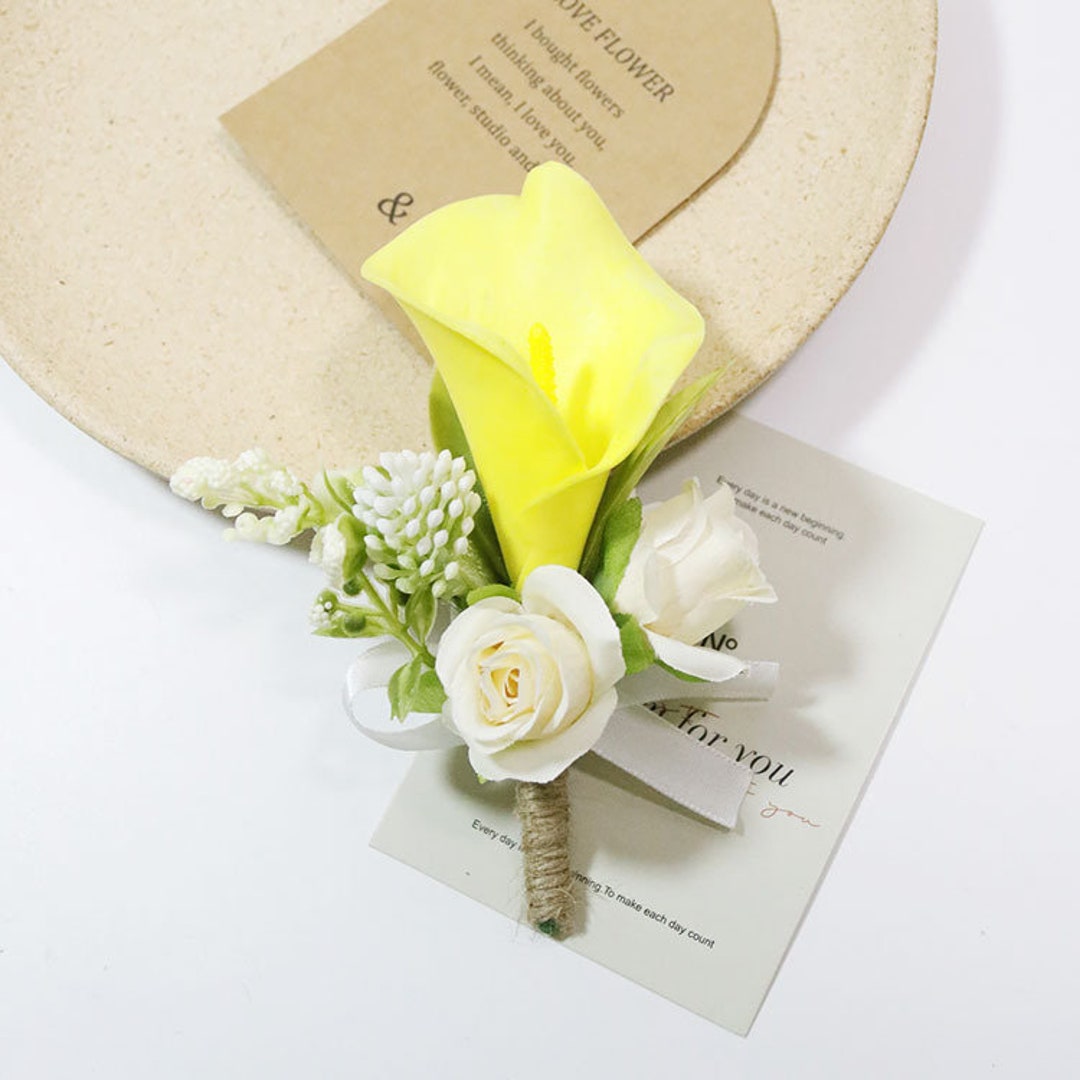 Artificial Yellow Corsage Calla Lily Rose Wedding Bridesmaid Corsage ...