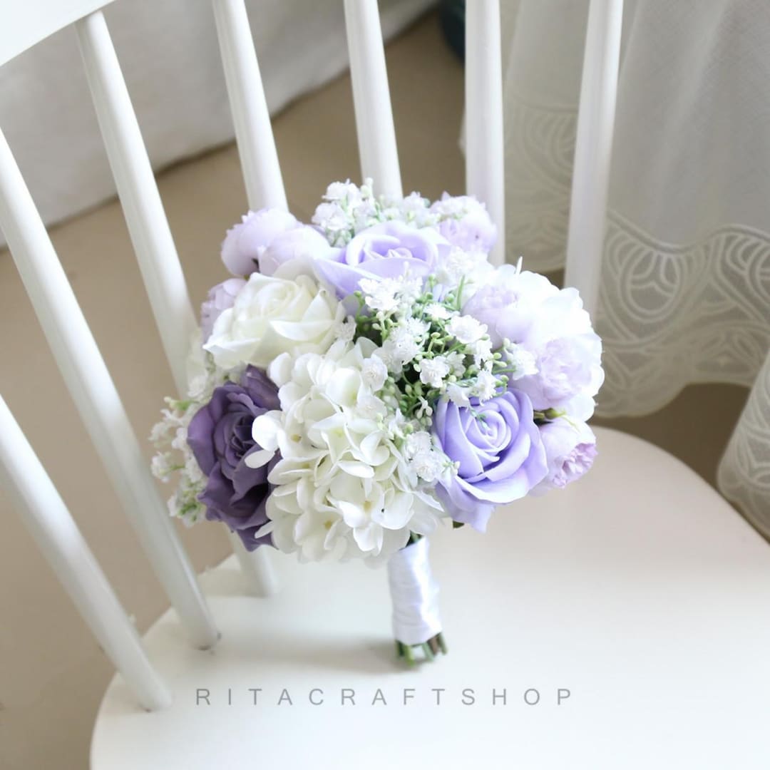 Artificial Lavender Purple Baby's Breath Wedding Bouquet Purple and ...