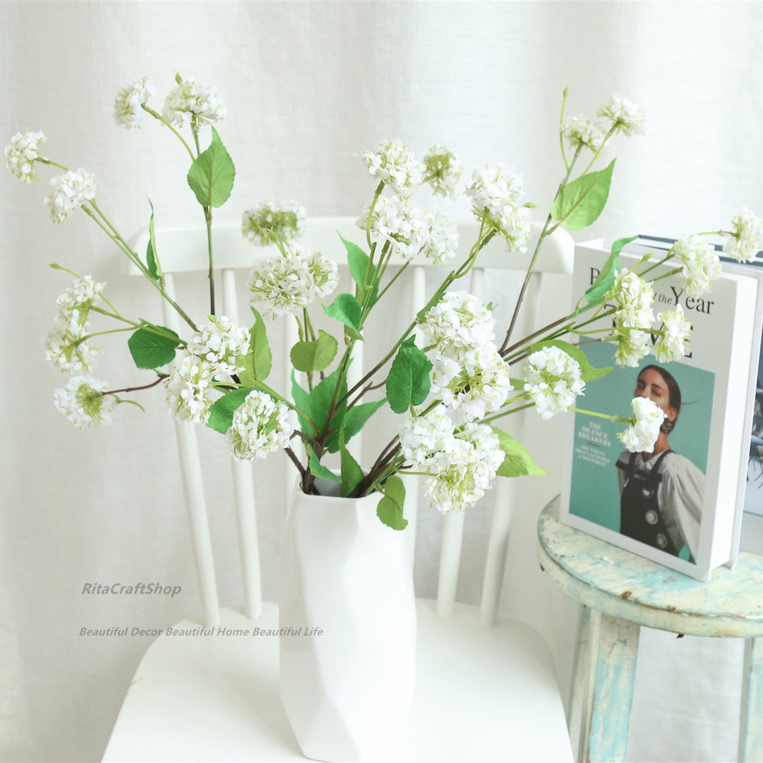 5 Stems Artificial Snowball Pick Faux Viburnum Flower White - Etsy