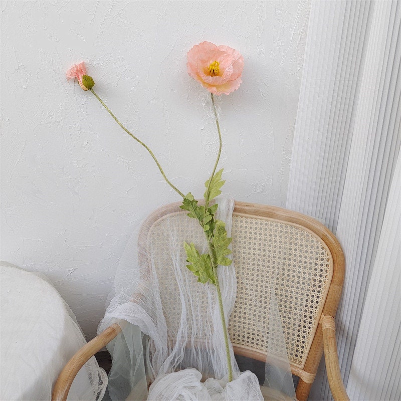 5 Stems Large Poppy Flower Long Stem Artificial Poppy Faux - Etsy