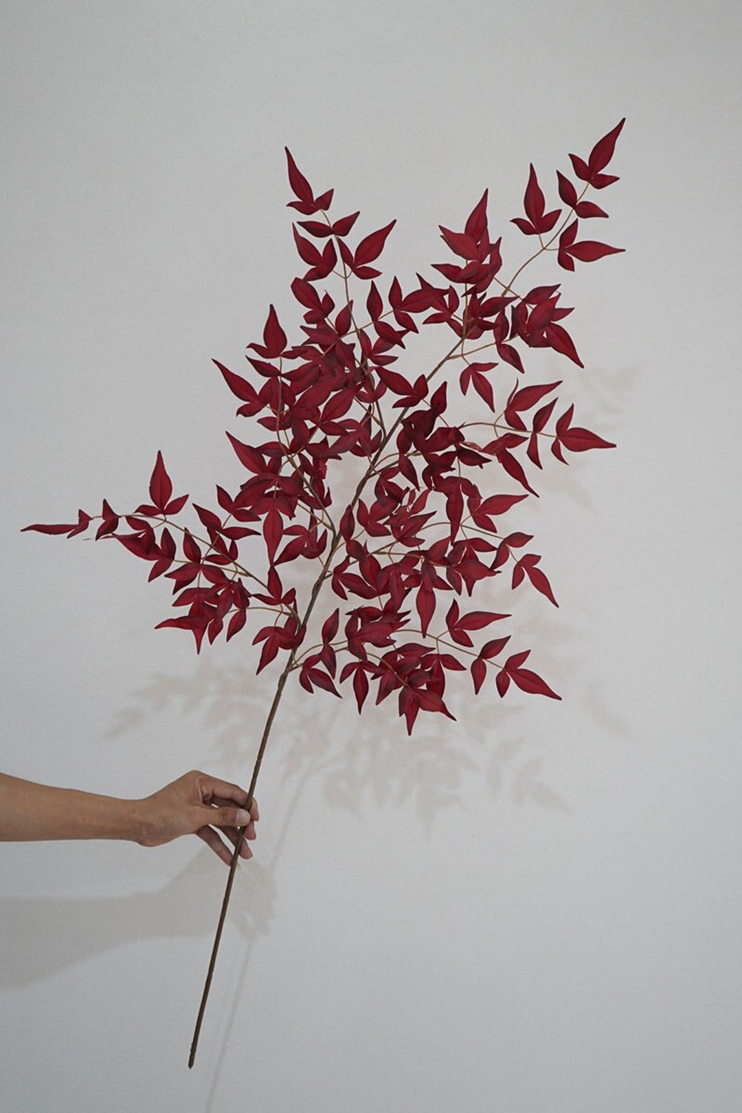 Artificial Red Leaves Spray Faux Nandina Leaves Stem Fake Greenery Fall ...