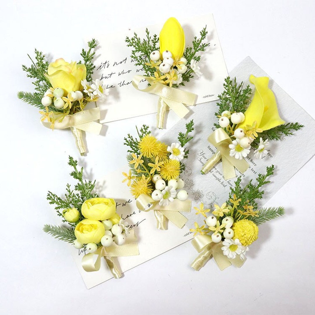Artificial Yellow Corsage Calla Lily Tulip Billy Button Rose Corsage ...