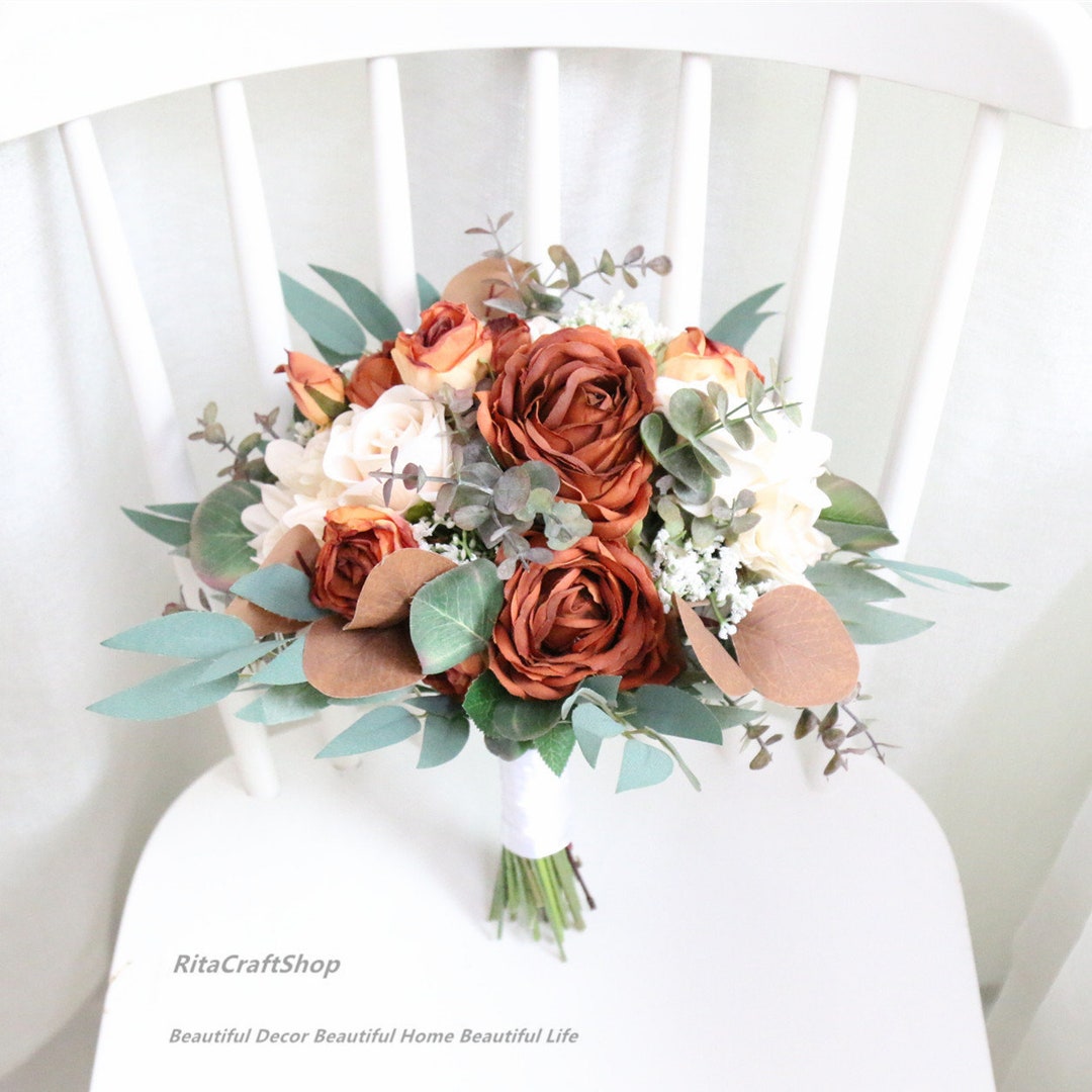 Burnt Orange Terracotta Champagne Bouquet Fall Wedding Bouquet Bridal ...