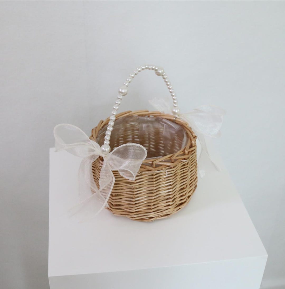Woven Basket Wicker Basket Flower Girl Baskets Flower Pot Pearl - Etsy