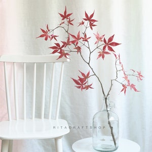1 Stem Artificial Maple Leaves Stem Faux Autumn Foliage Fake Red Leaves ...