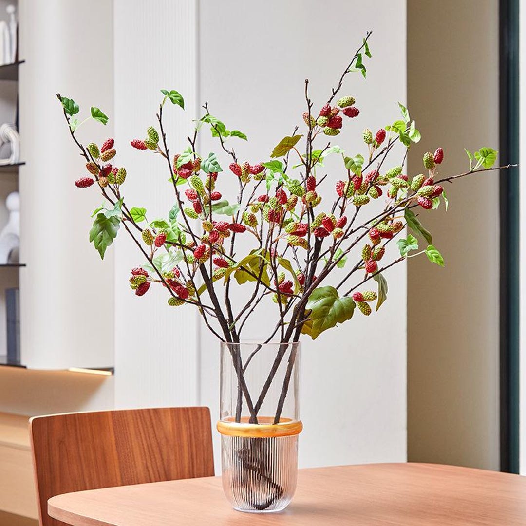 3 Stems Artificial Mulberry Stems Fake Fruit Branches Decor Faux Autumn ...
