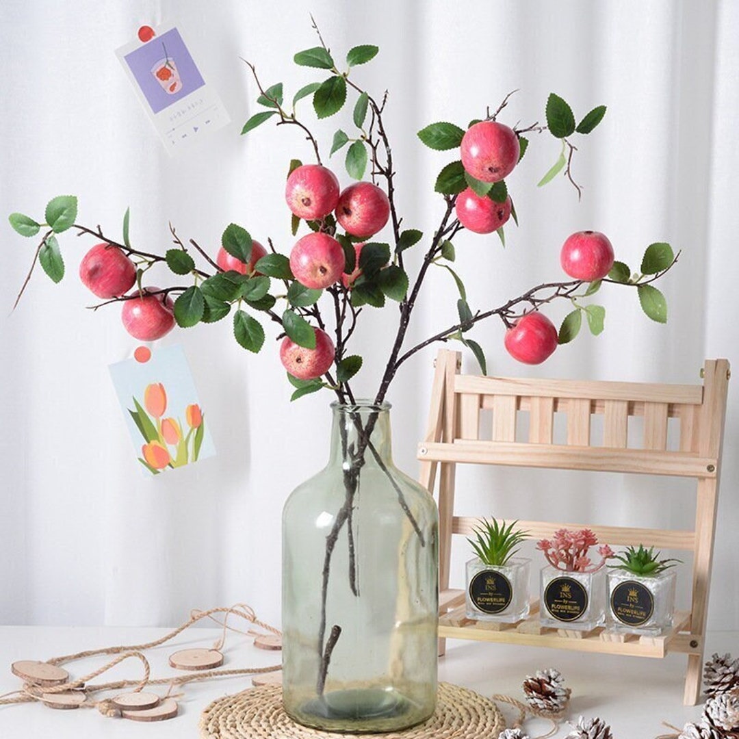 Artificial Red Apples Stems Fake Fruit Sprays Faux Apple Picks Table ...