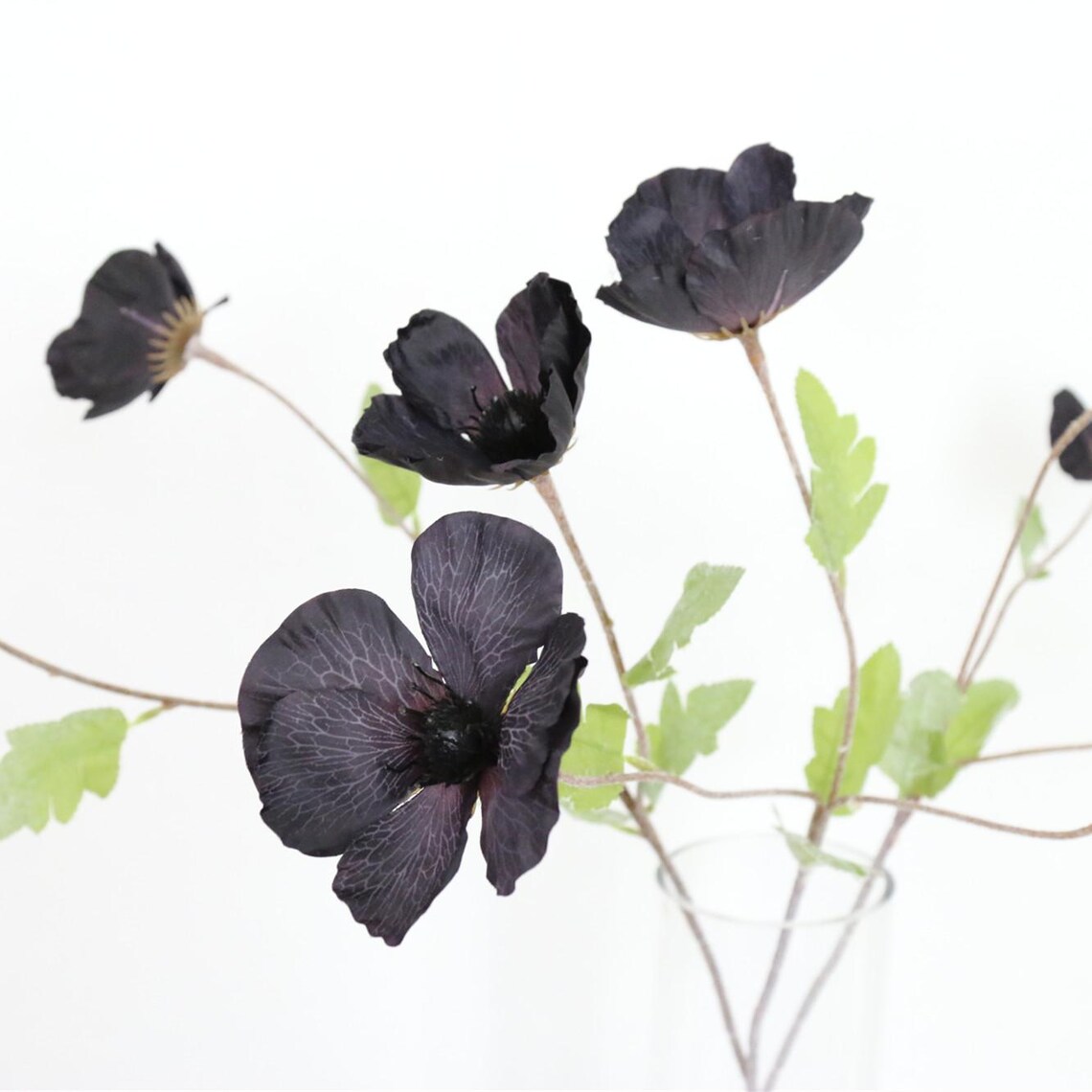 3 Stems Artificial Poppy Flower Stems Black Fake Flowers Arrangement ...