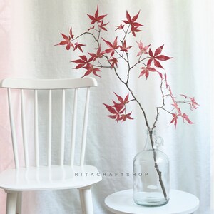 1 Stem Artificial Maple Leaves Stem Faux Autumn Foliage Fake Red Leaves ...