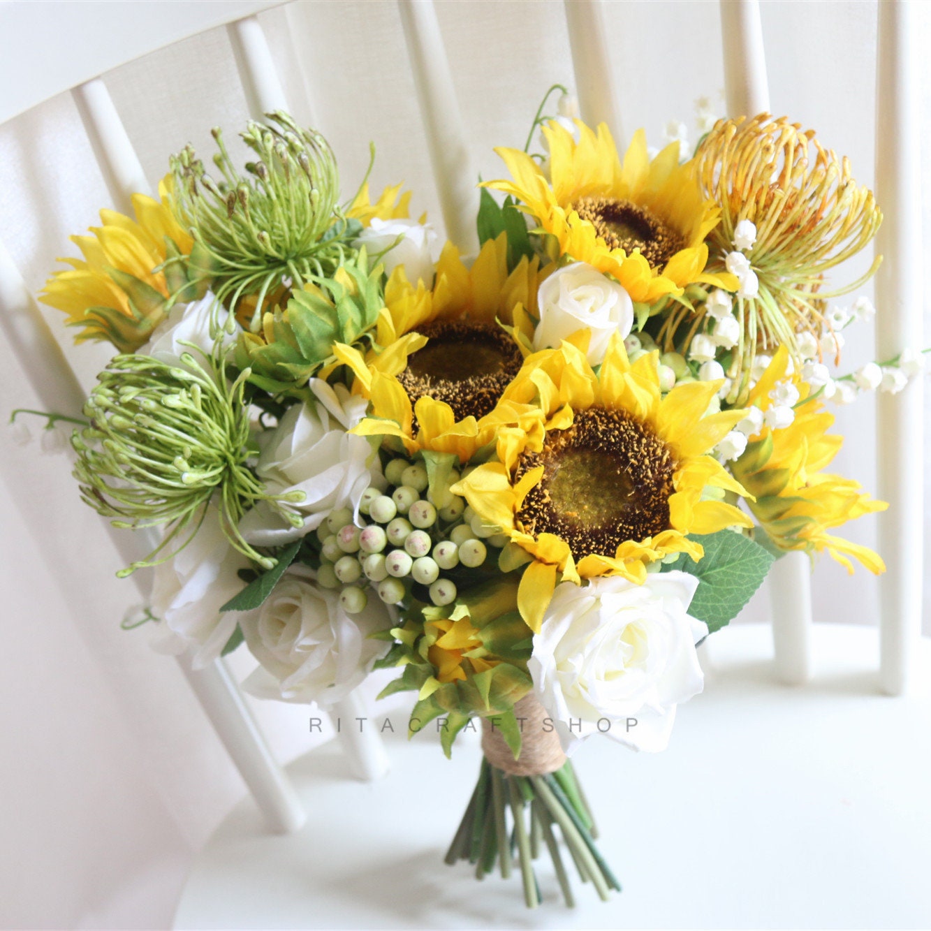 Artificial Wedding Bouquet Sunflower Bouquet Yellow Bridal Etsy