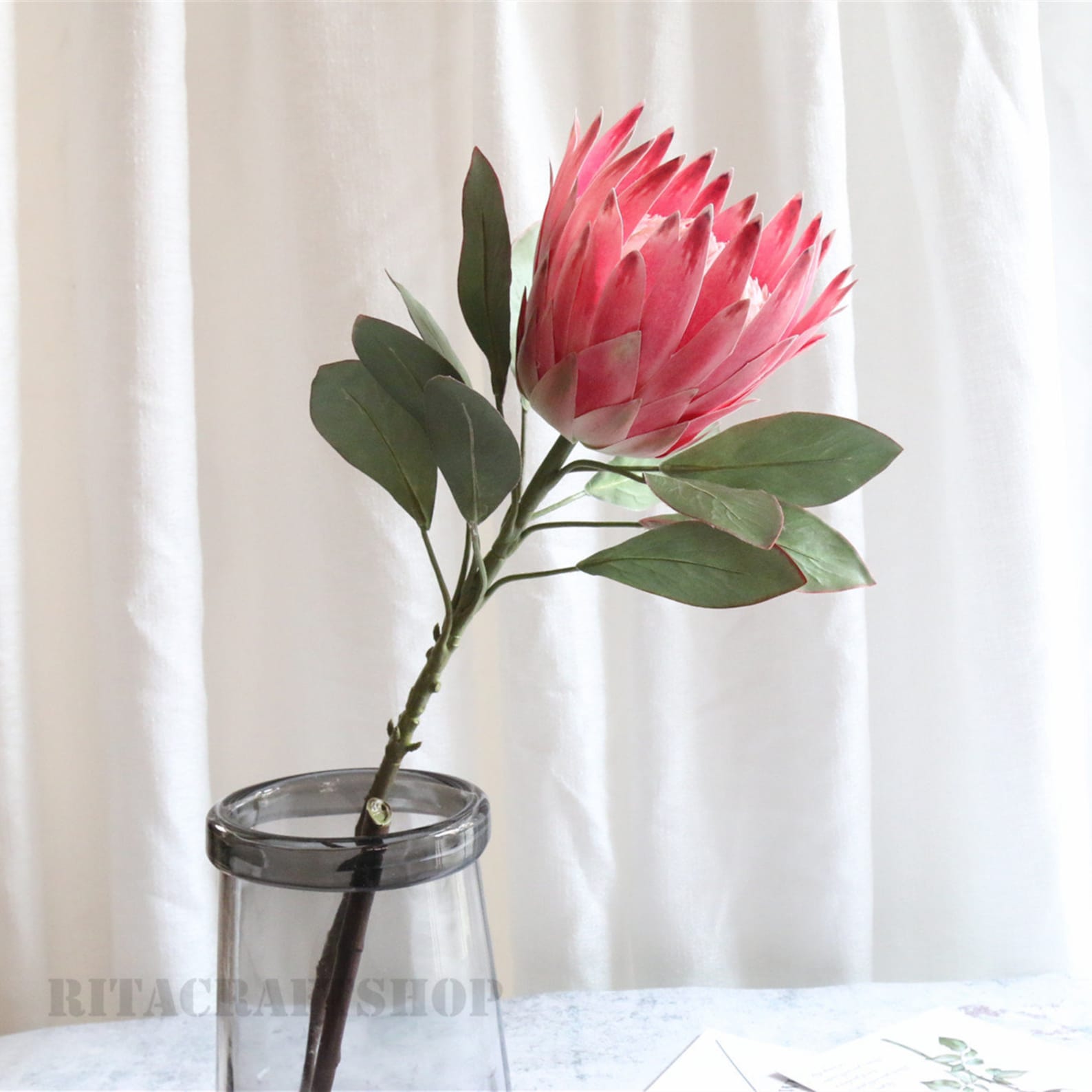 1 Stem Artificial Protea Real Touch Fake White King Protea Faux Pink ...