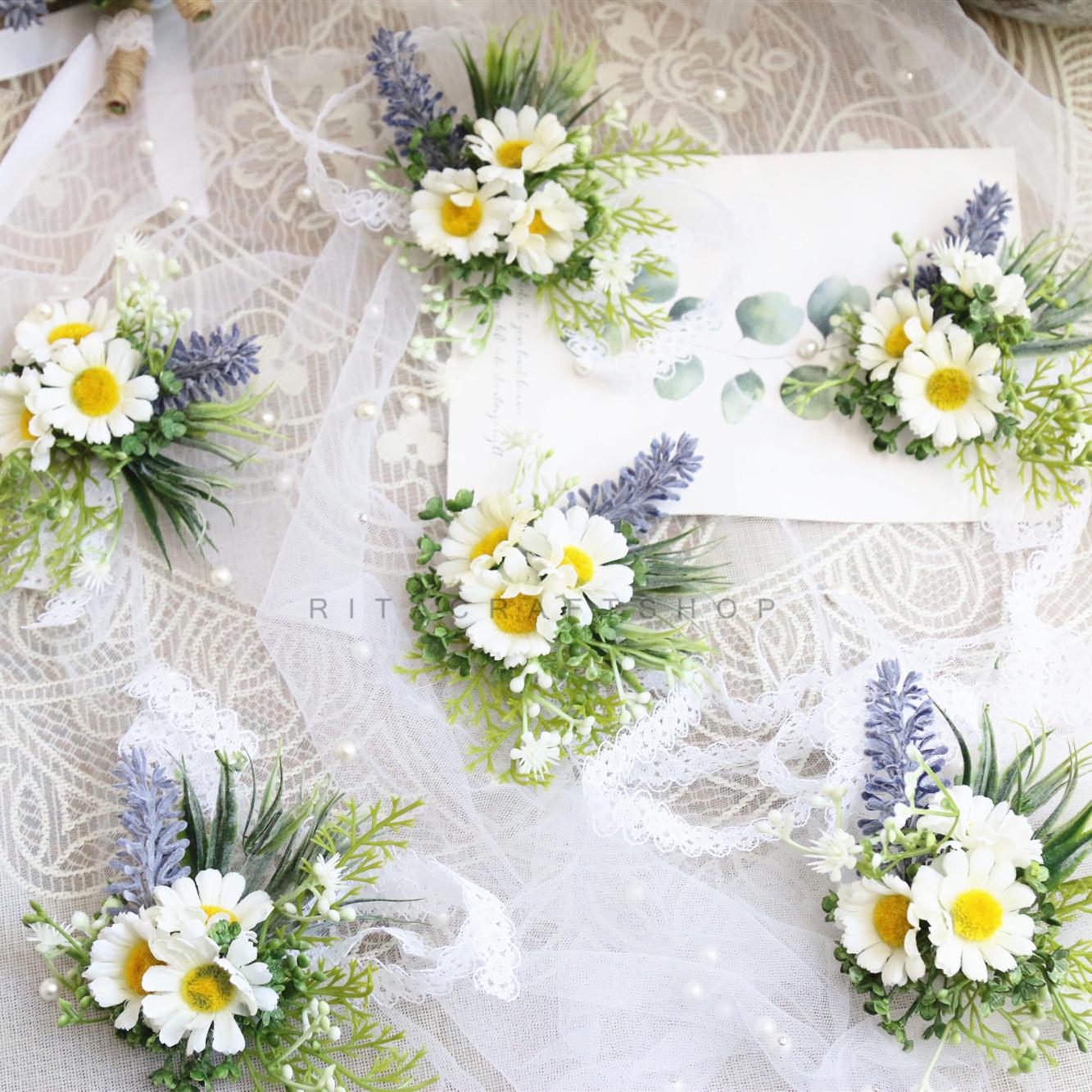 Artificial White Daisy and Lavender Wedding Corsage Bridal Bridesmaid ...