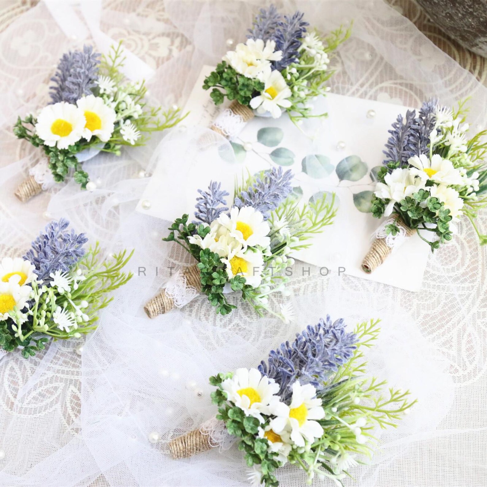 Artificial White Daisy and Lavender Wedding Corsage Bridal Bridesmaid ...
