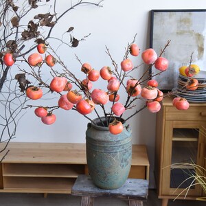 Artificial Persimmon Stem Fake Fruit Spray Faux Flower Arrangement ...