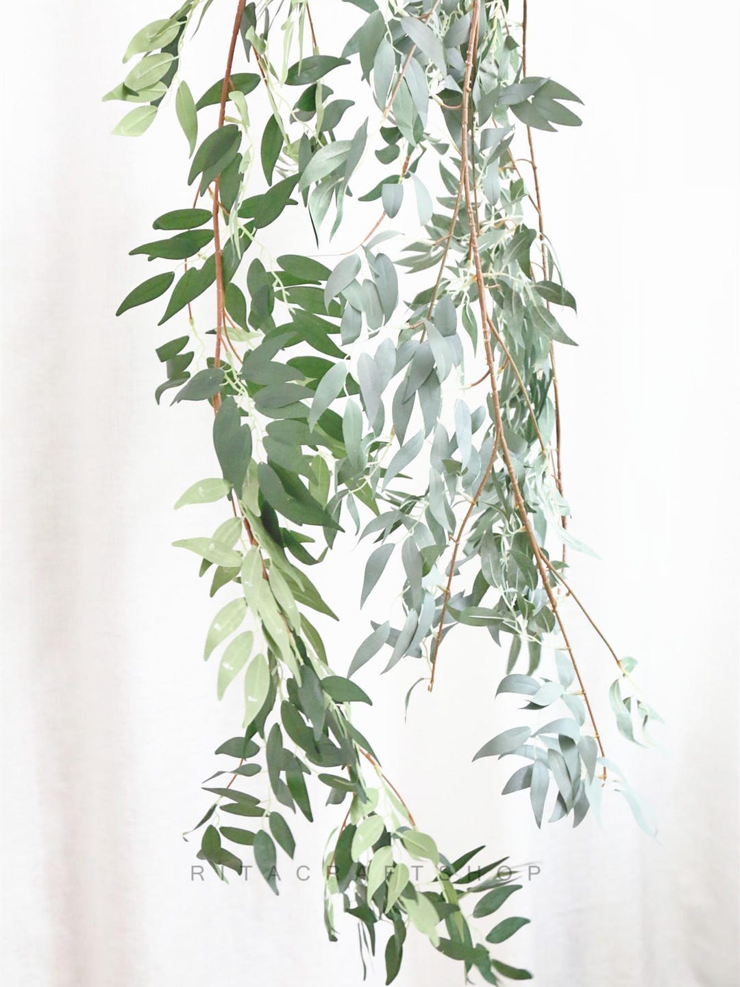 Artificial Greenery Garland Fake Green Willow Leaves Vines Faux Silk ...