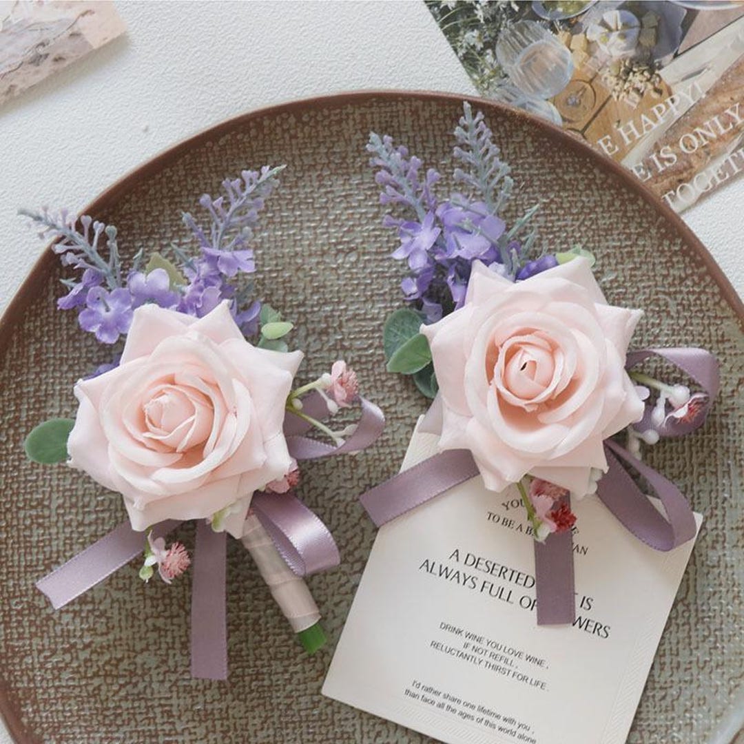 Artificial Light Pink and Purple Corsage Wedding Corsage Bridesmaid ...