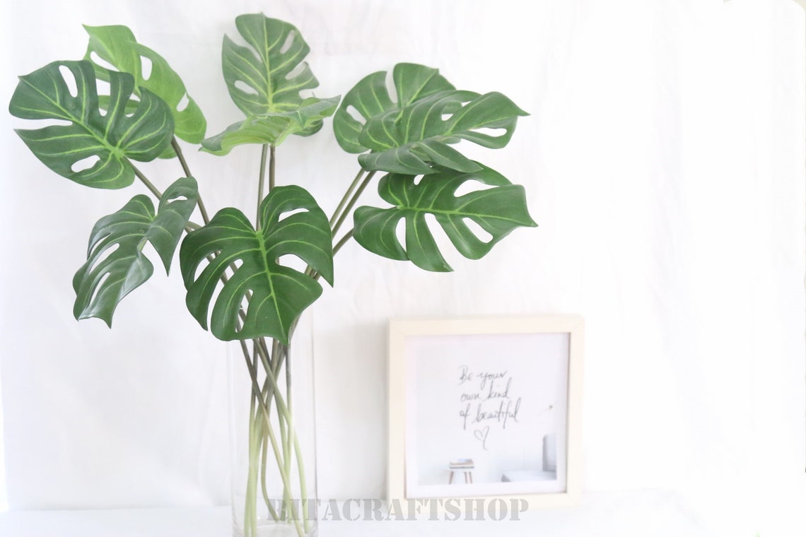 3 Stems Artificial Monstera Leaves Faux Tropical Plants Stems - Etsy