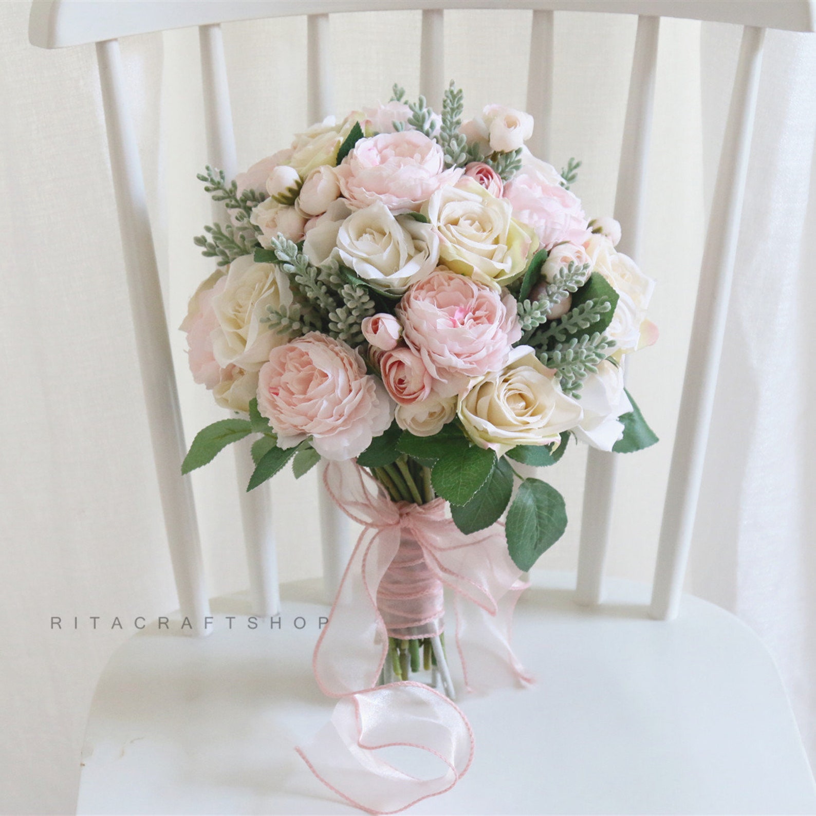 Artificial Pink Wedding Bouquet Pink and White Rose Bouquet - Etsy
