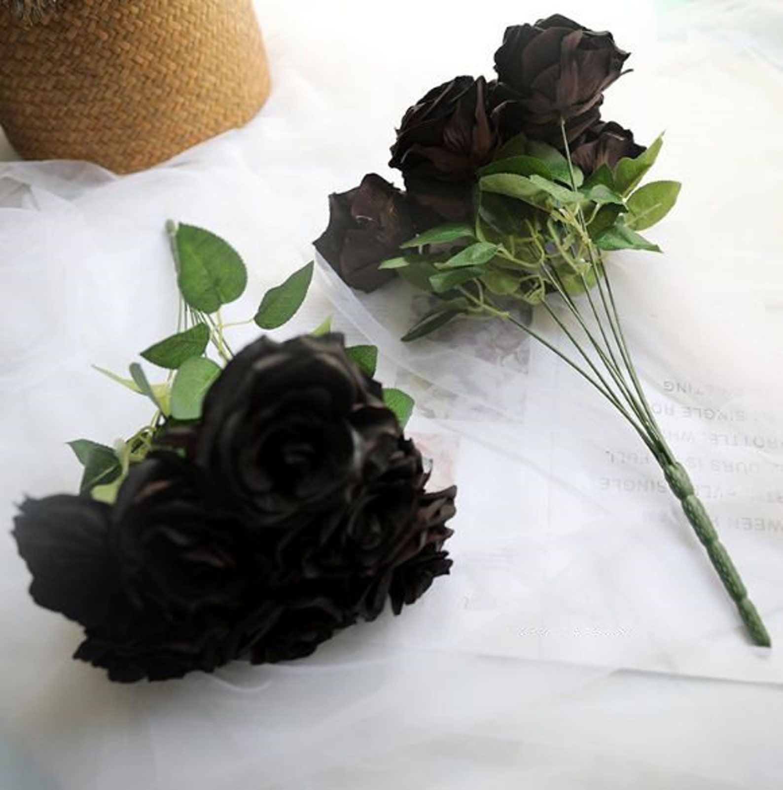 1 Stem Artificial Rose Stem 7 Heads Fake Black Rose Silk | Etsy