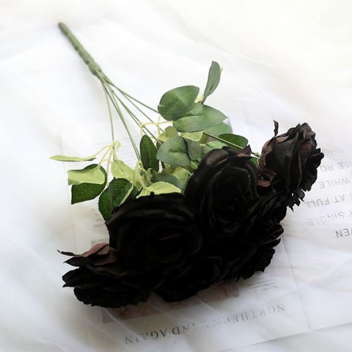 1 Stem Artificial Rose Stem 7 Heads Fake Black Rose Silk | Etsy