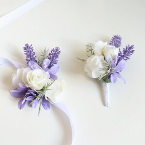 Artificial White and Purple Corsage Lavender Wedding Corsage Bridal ...