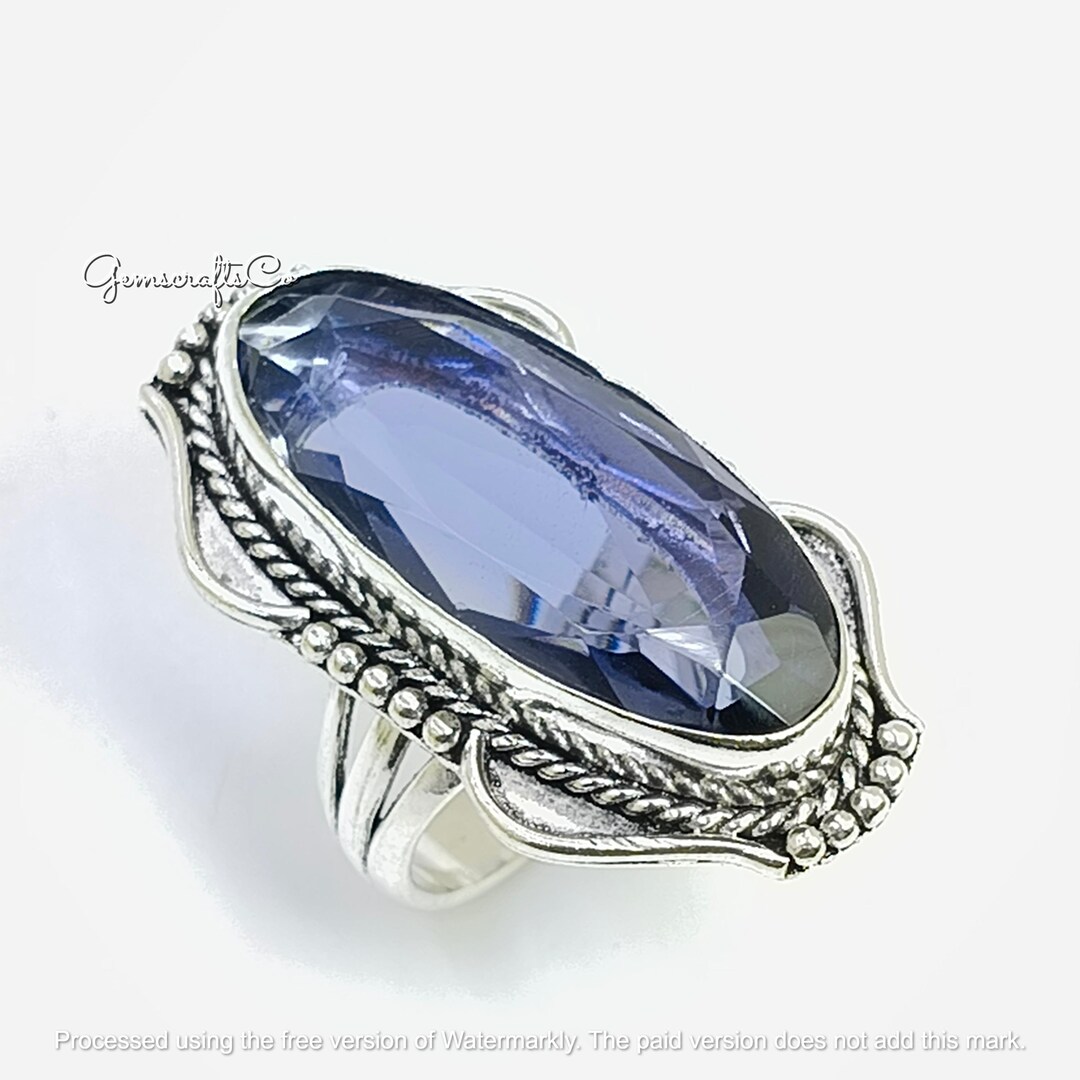 Iolite Long Oval Ring, Sterling Silver Statement Boho Jewelry, December ...